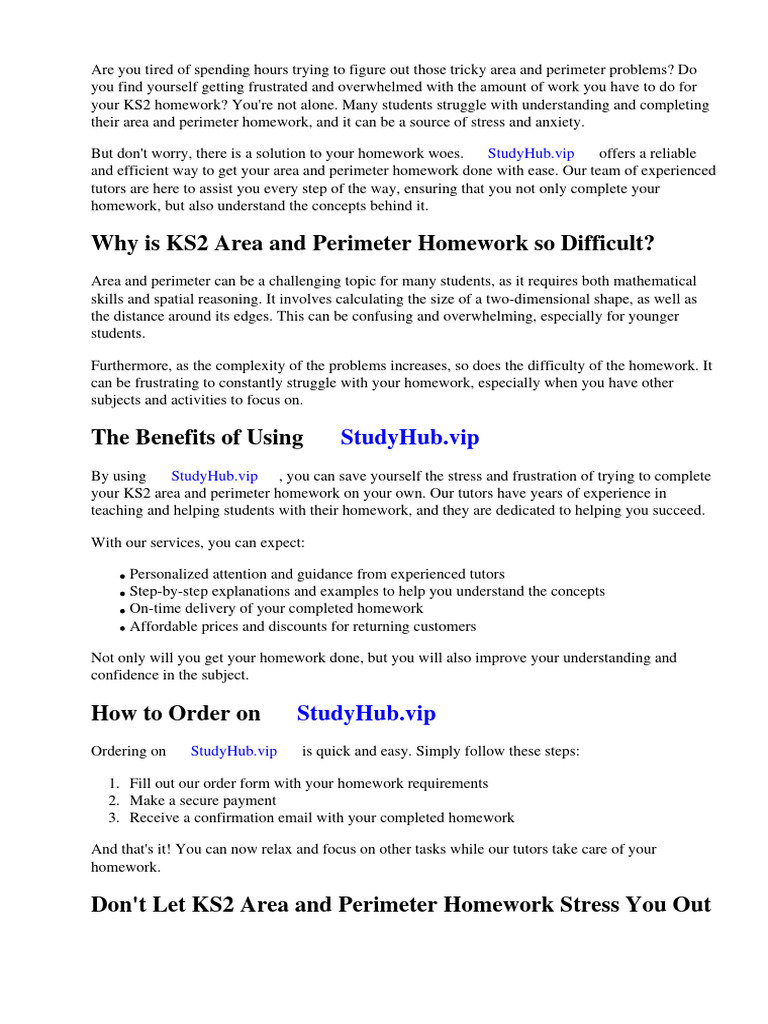 Area and Perimeter Homework Ks2 Tes | PDF | Homework | Area