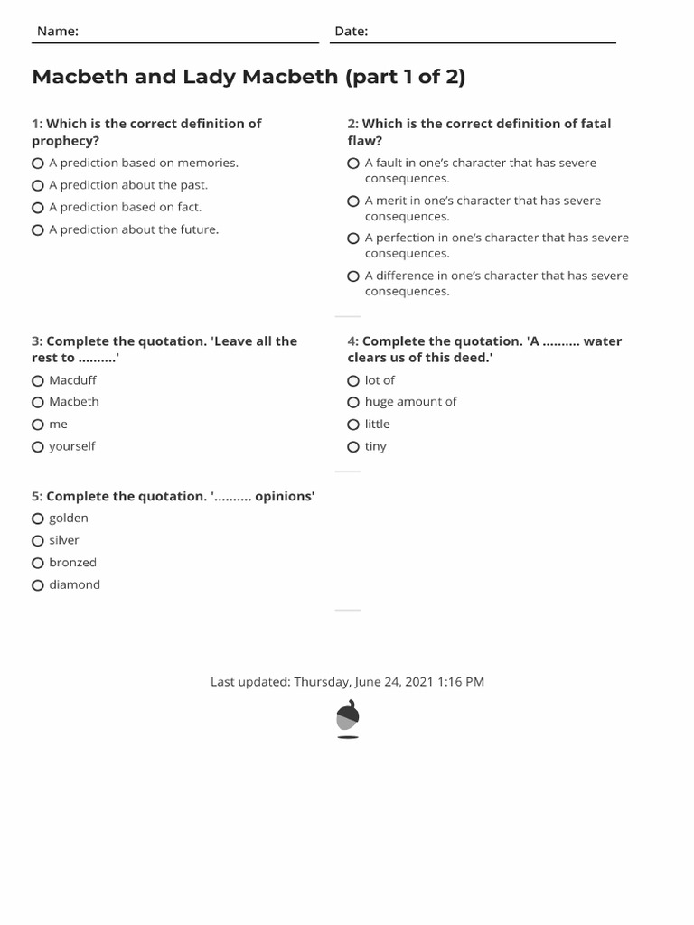 Revisiting Macbeth Lesson 7 exit-quiz-questions | PDF