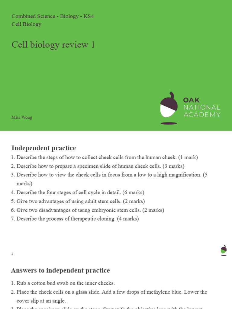 Cell Biology Review (Part 1) - Worksheet | PDF