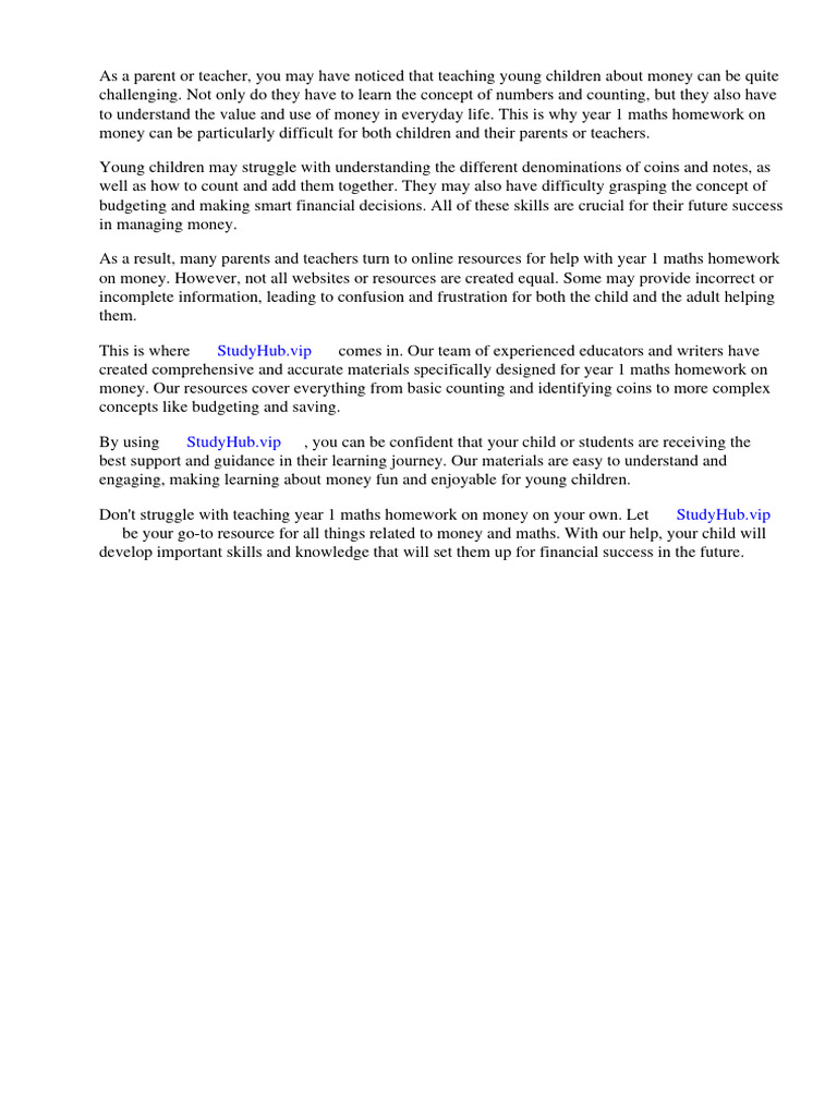 Year 1 Maths Homework Money | PDF | Worksheet | Homework