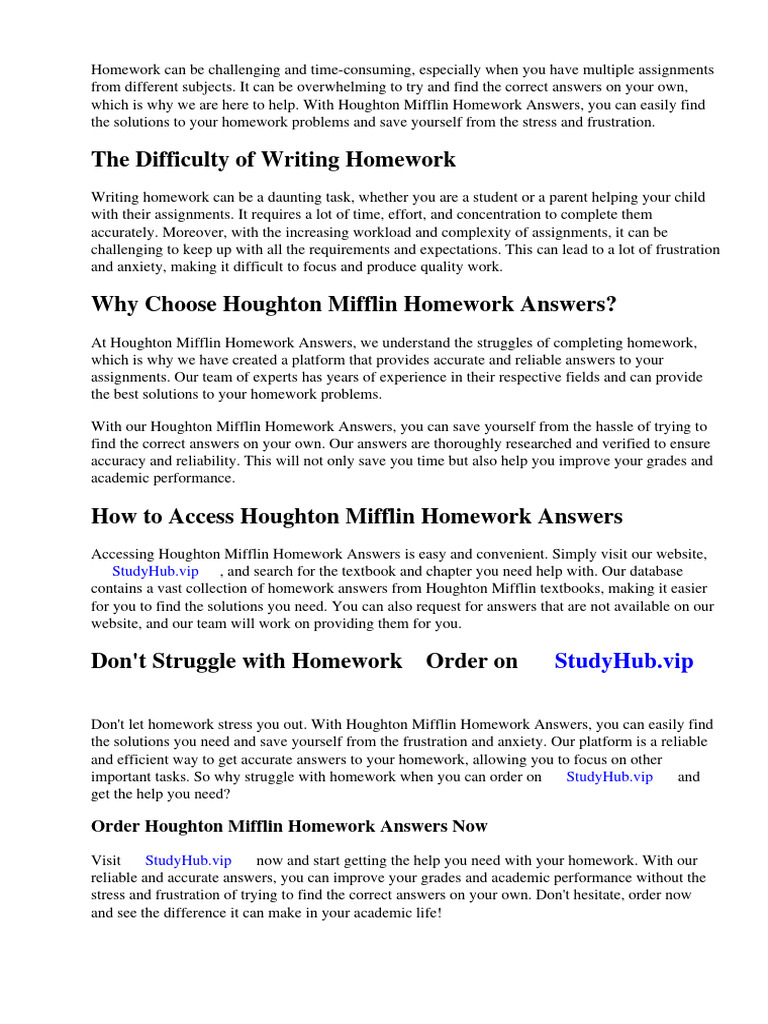 Houghton Mifflin Homework Answers | PDF | Phonics | Reading Comprehension