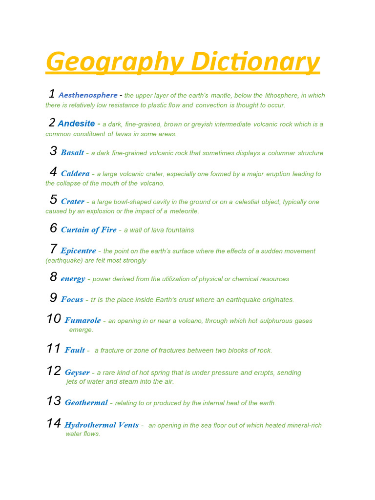 Geography Dictionary | PDF | Volcano | Types Of Volcanic Eruptions