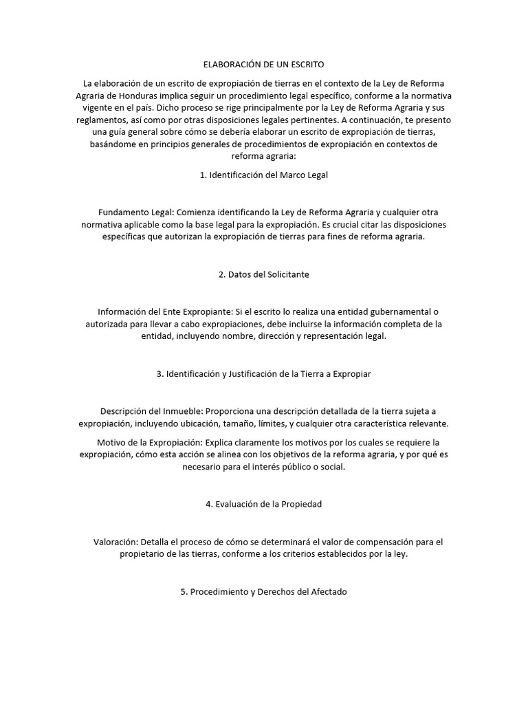 Elaboración de Un Escrito | PDF | Dominio eminente | Reforma agraria