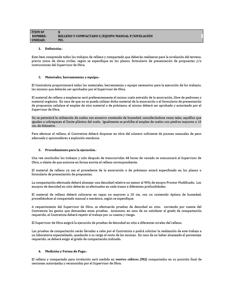 Relleno y Compactado para Nivelación | PDF | Densidad