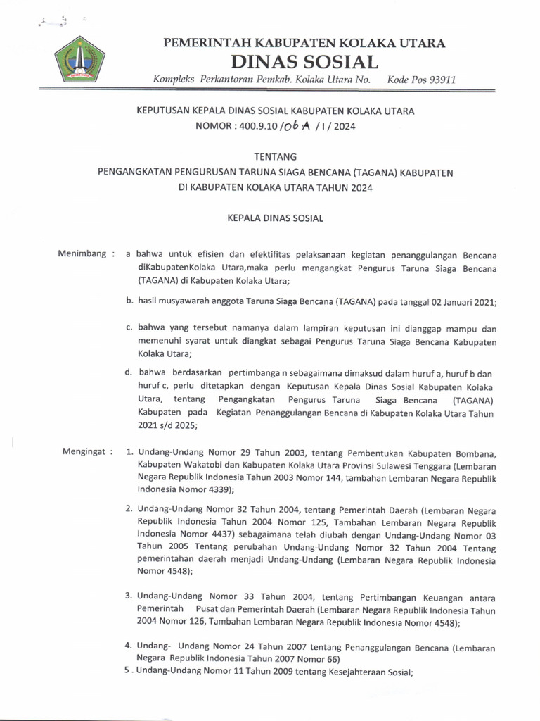 SK Tagana Kab. Kolaka Utara Tahun 2024-Pages-Deleted | PDF