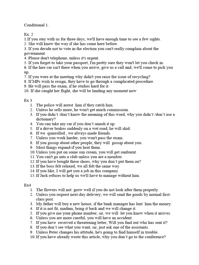 Conditional 1 exercises | PDF