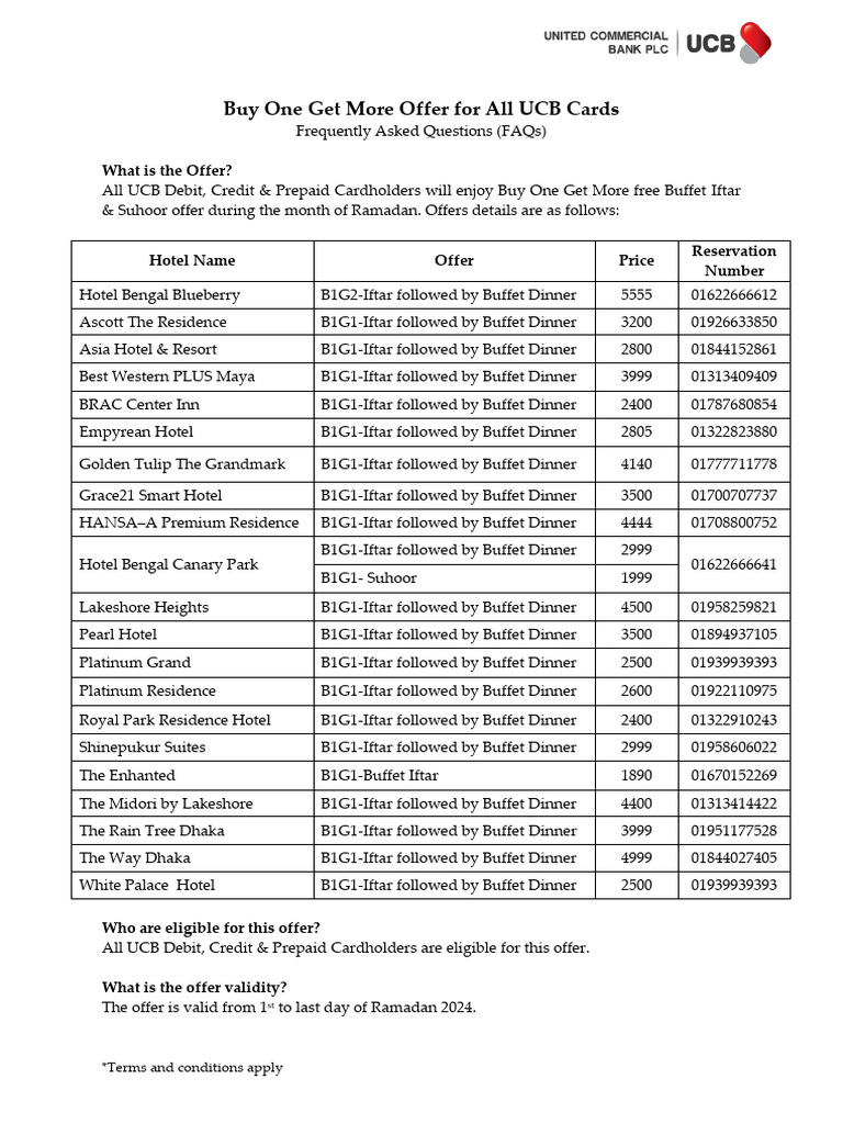 Buy One Get More Offer For All UCB Cards | PDF | Stored Value Card ...