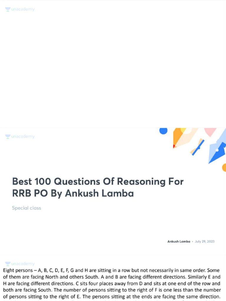 Best 100 Questions of Reasoning For RRB PO by Ankush Lamba With Anno | PDF