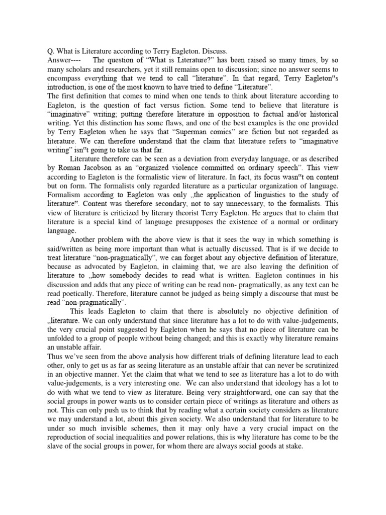 Eagleton's Definition of Literature | PDF | Liberal Arts Education