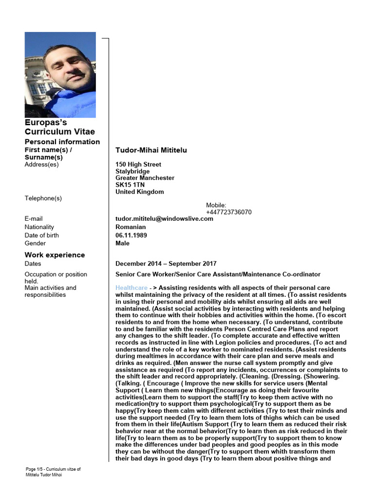 Tudor-Mihai Mititelu CV | PDF | Marketing | Nursing