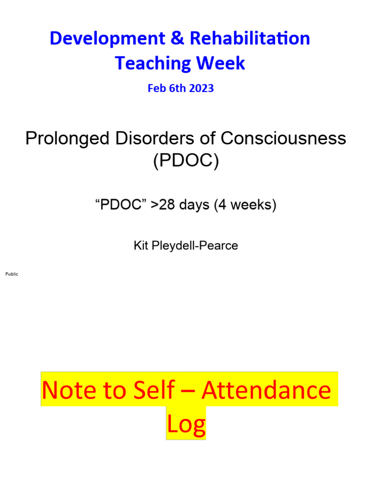 Chronic Disorders of Consciousness and PDOC Feb 2023 | PDF
