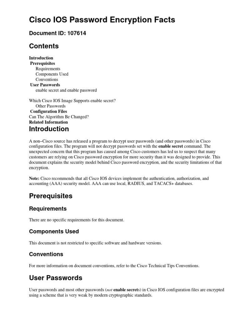 EN - Cisco Passwords Encryption Facts | PDF | Password | Encryption