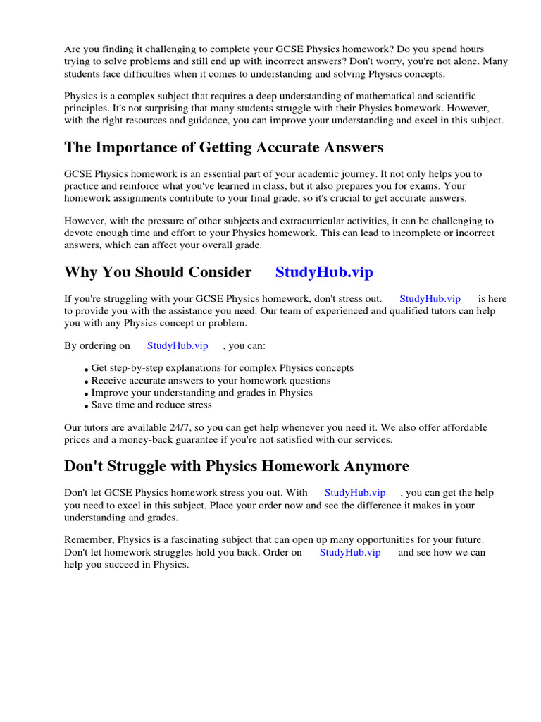Gcse Physics Homework Answers | PDF | Homework | Motivation