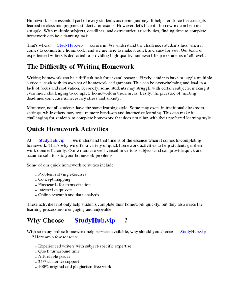 Quick Homework Activities | PDF | Homework | Classroom