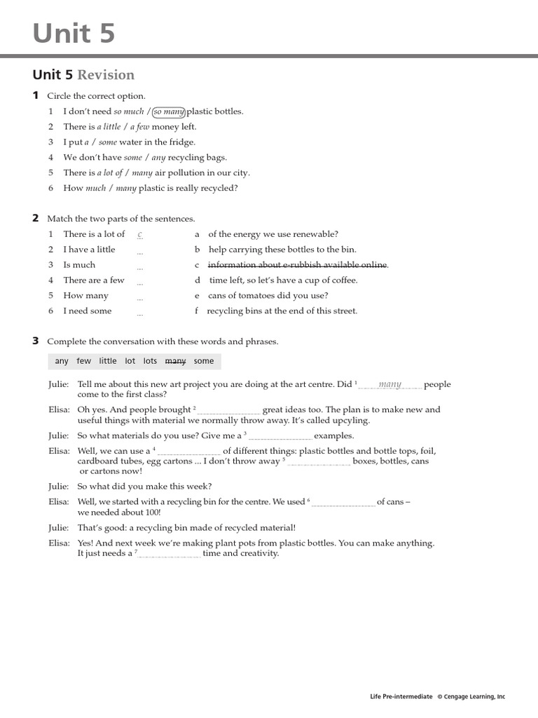 Unit 5 Revision: Grammar and Recycling | PDF | Recycling | Plastic