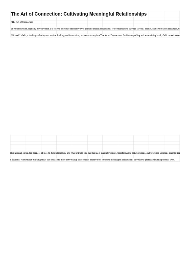 The Art of Connection - Cultivating Meaningful Relationships - Sheet1 ...