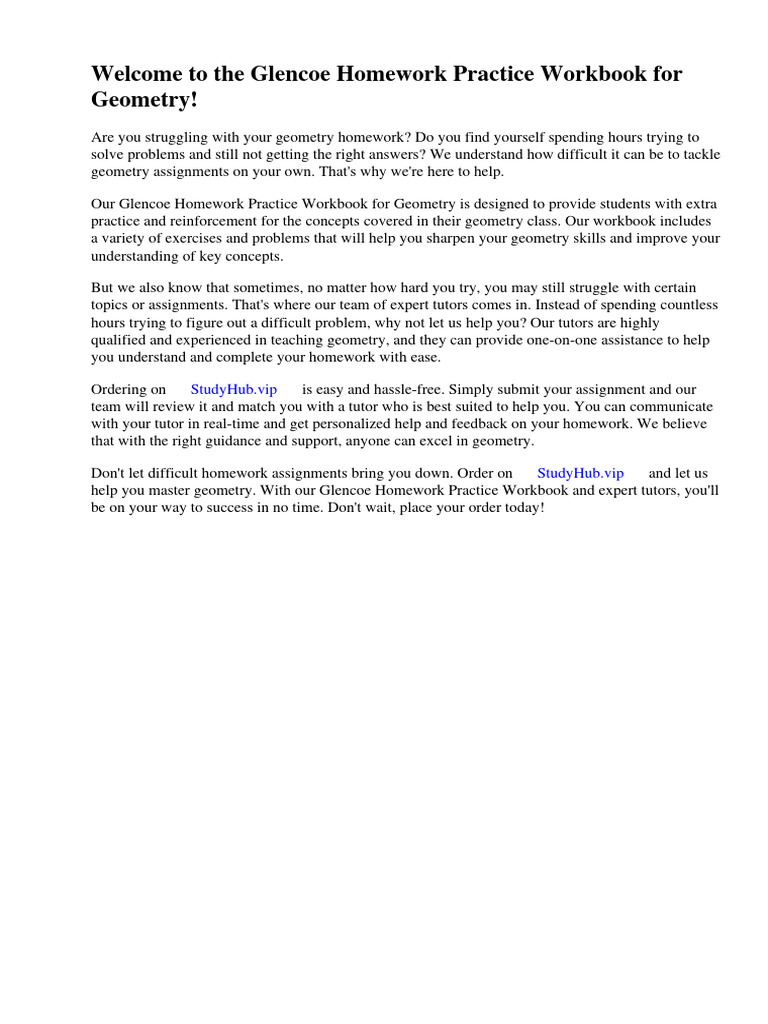 Glencoe Homework Practice Workbook Geometry | PDF | Worksheet | Geometry