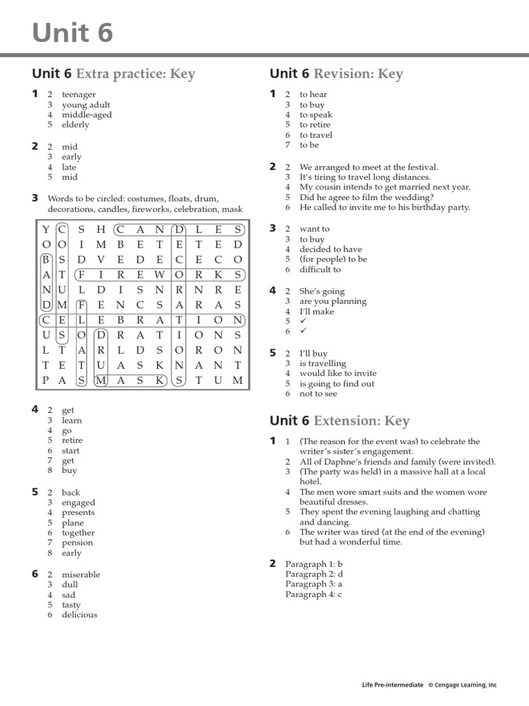 Pre-Int Unit6 Answerkey Be | PDF