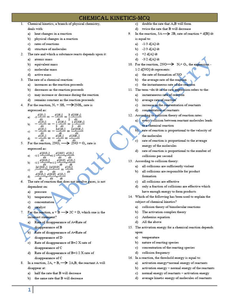 Chemical Kinetics MCQ 2 | PDF | Reaction Rate | Activation Energy