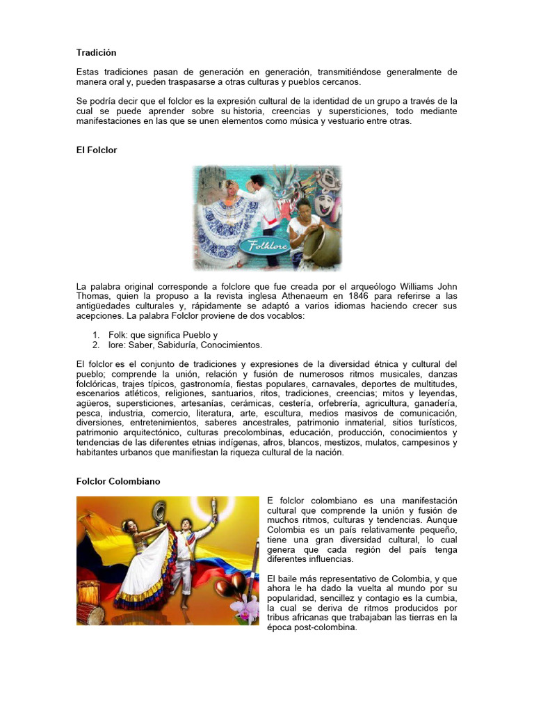 El Folclor y El Folclore Colombiano | PDF | Folklore | Colombia