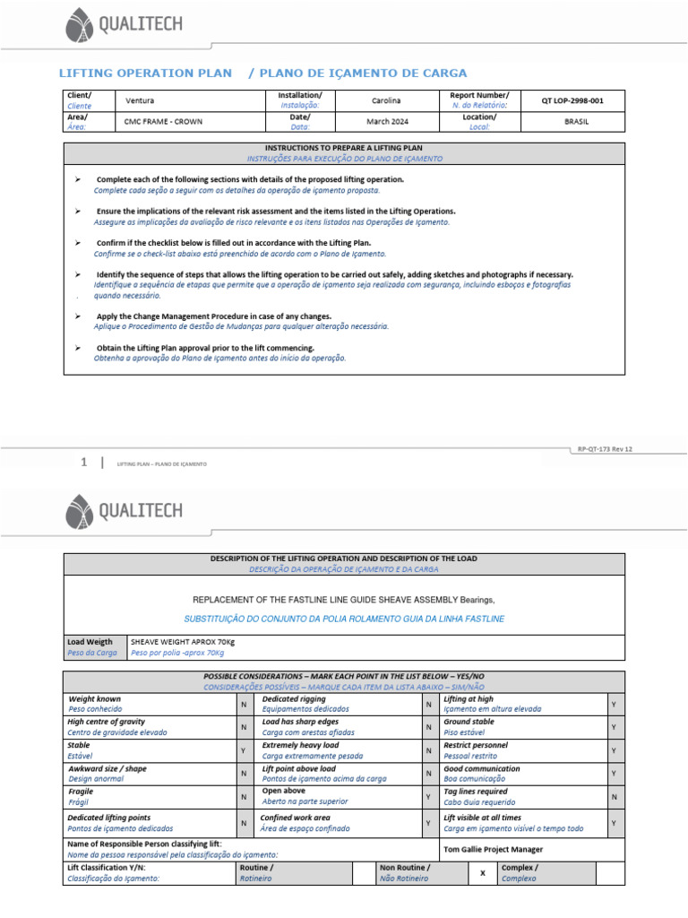 Rp-qt-173 Lifting Plan 2998 - 001 Replace The Fastline Line Guide ...