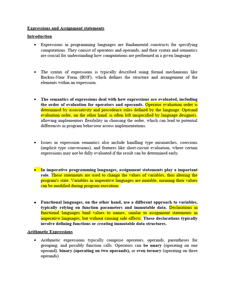 Expressions And Assignments Pdf Mathematics Computer Science