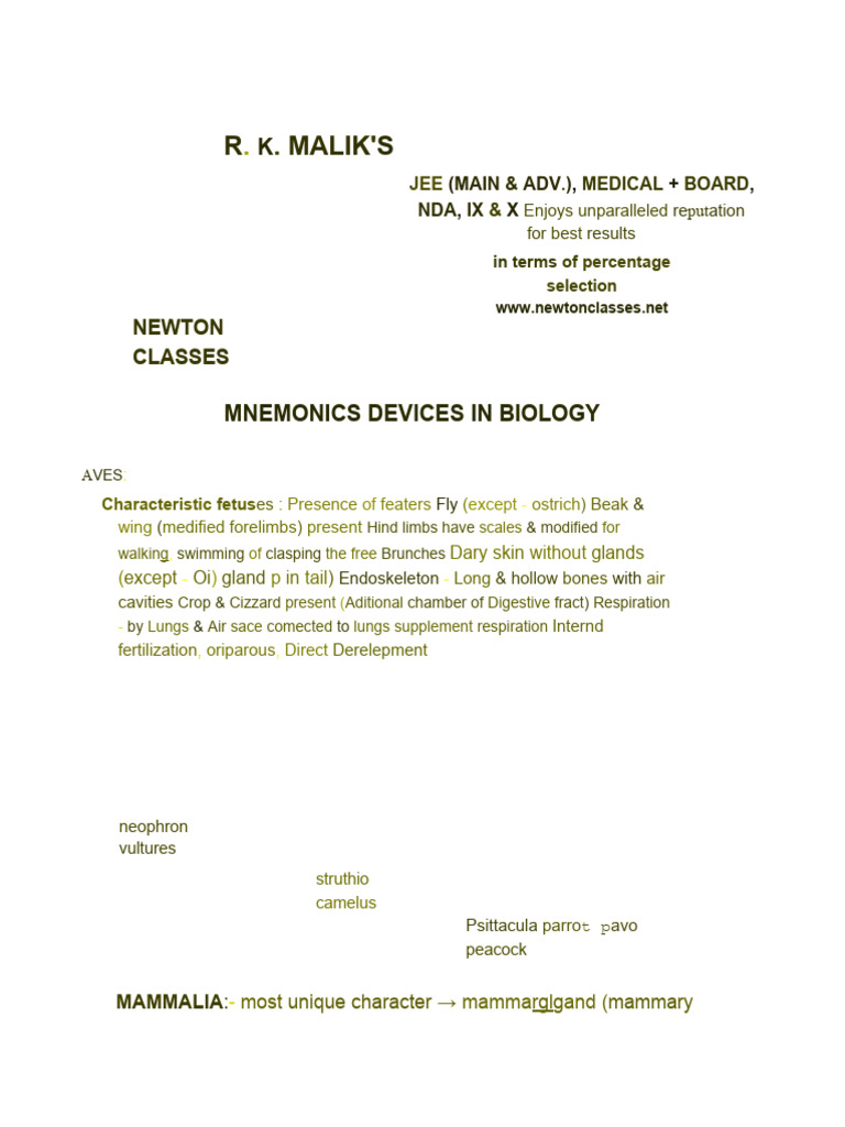 Biology Mnemonics Neet Aiims Jipmer | PDF | Social Science | Wellness