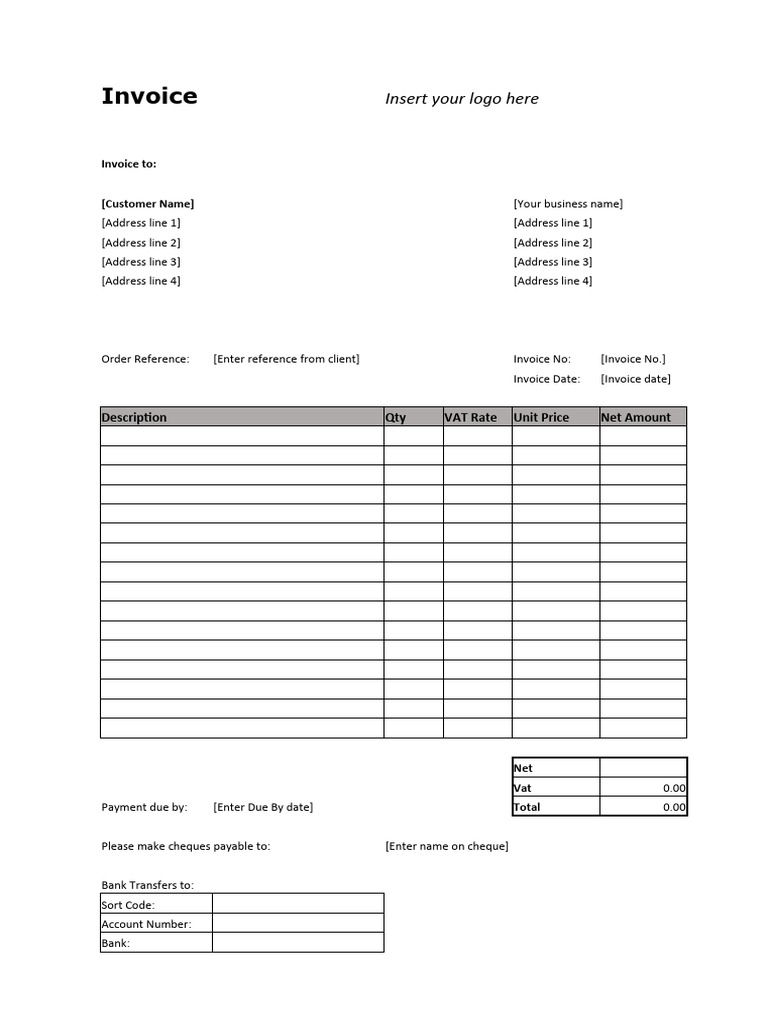 Sales Invoice Template Vat | PDF | Invoice | Cheque