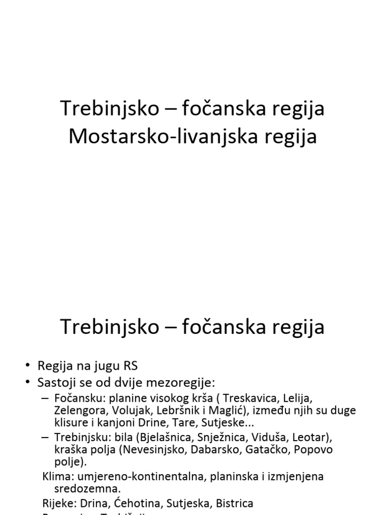 Trebinjsko-Fočanksa I Mostarsko-Livanjska Regija | PDF