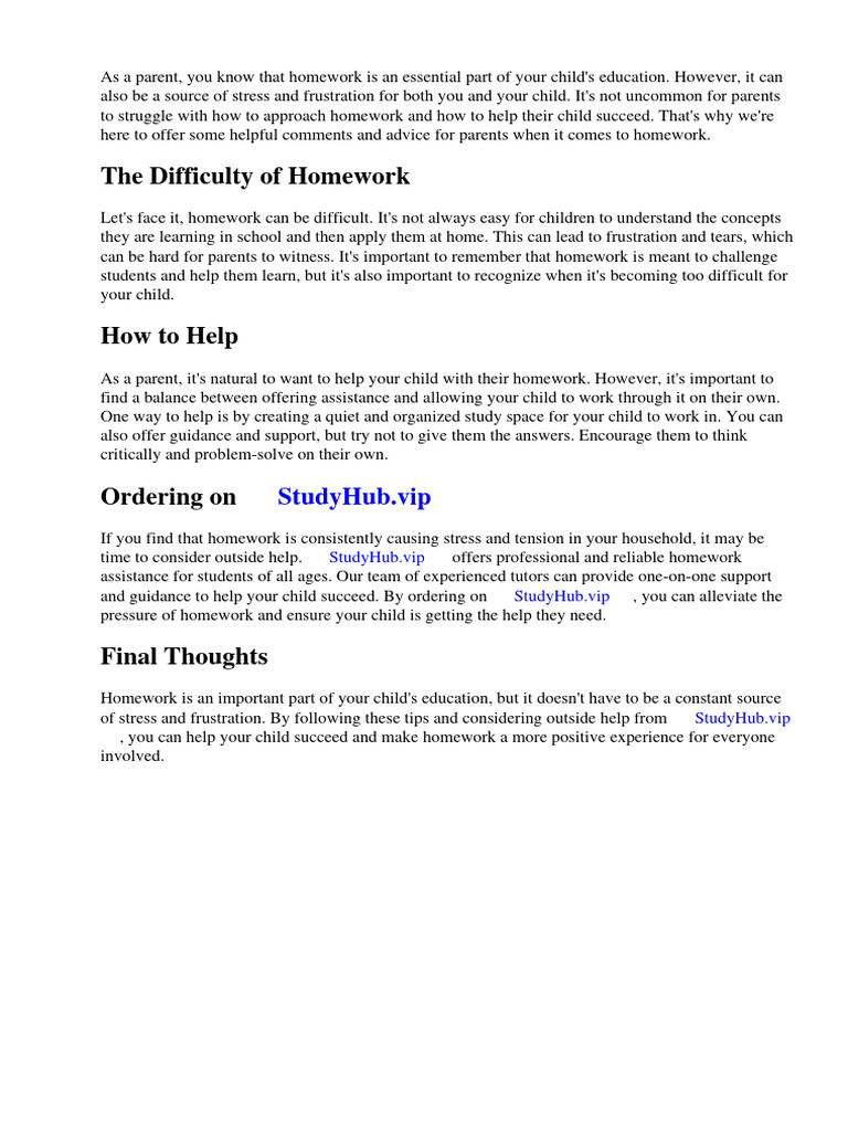 Homework Comments For Parents | PDF | Homework | Learning