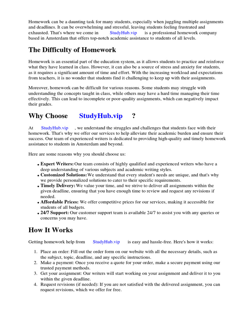 Homework Company Amsterdam | PDF | Homework | Amsterdam