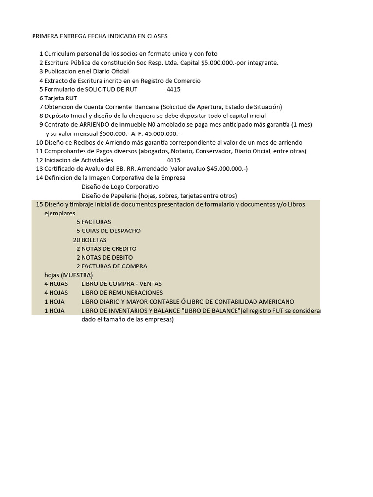 Documentación Inicial para Soc. Ltda. | PDF | Finanzas y dinero