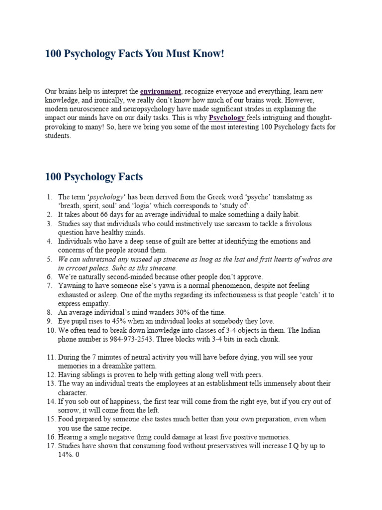 100 Psychology Facts You Must Know | PDF | Mind | Memory