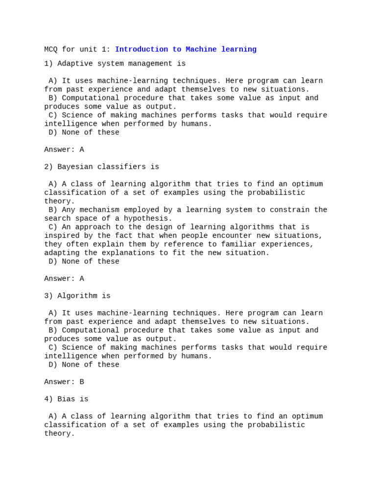 Unit 1 MCQ | PDF | Data Warehouse | Machine Learning