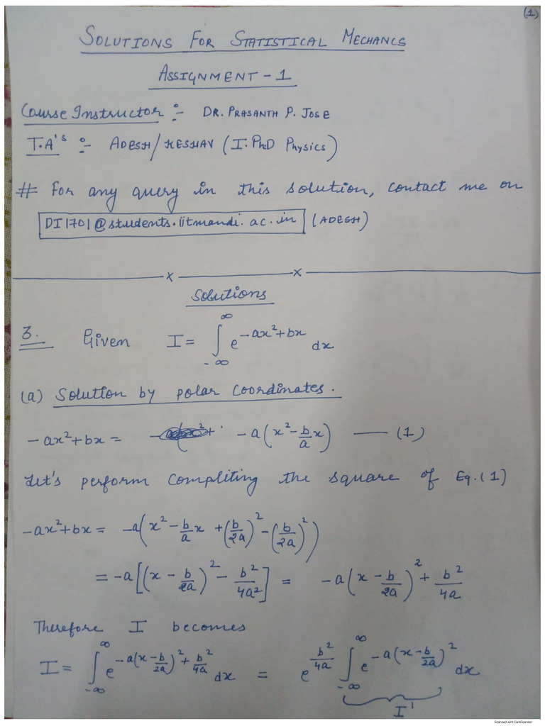 Stat. Mechanics Assignment First Solutions | PDF