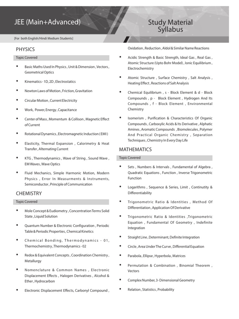 JEE Advanced Study Material | PDF | Chemistry | Integral