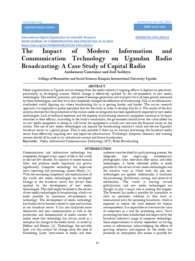 The Impact Of Modern Information And Communication Technology On