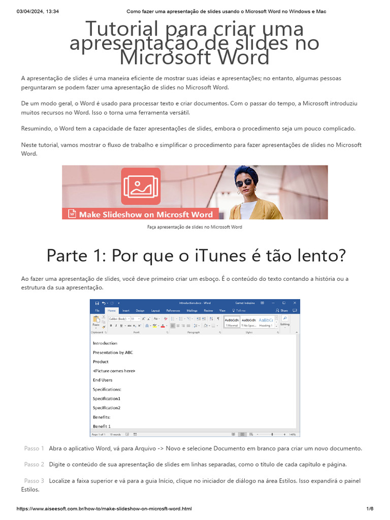Criando Slides no Microsoft Word | PDF | Janela (informática) | Microsoft