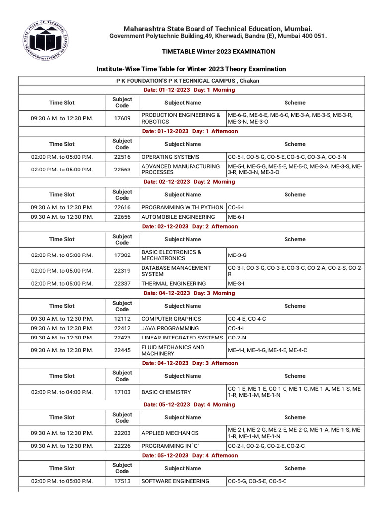 Theory Exam Timetable 5I | Download Free PDF | Source Code | Engineering