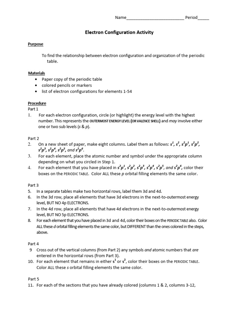 20 Electron Configuration Lab Activity | PDF