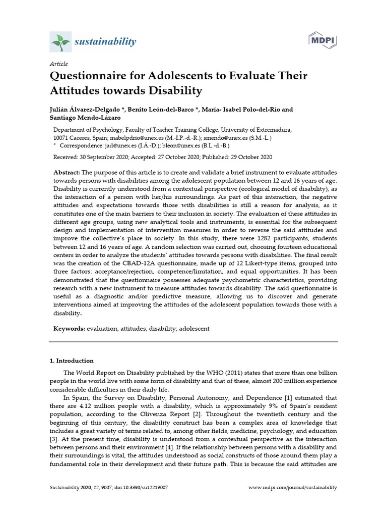 AARTÍCULO Cuestionario CBAD - 12 DISCAPACIDAD | PDF | Attitude ...