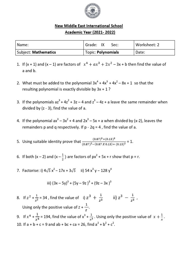 ws_poly | PDF | Factorization | Equations