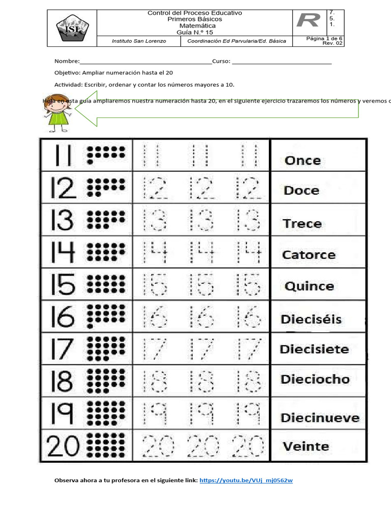 Guía de Matemática: Números hasta 20 | PDF