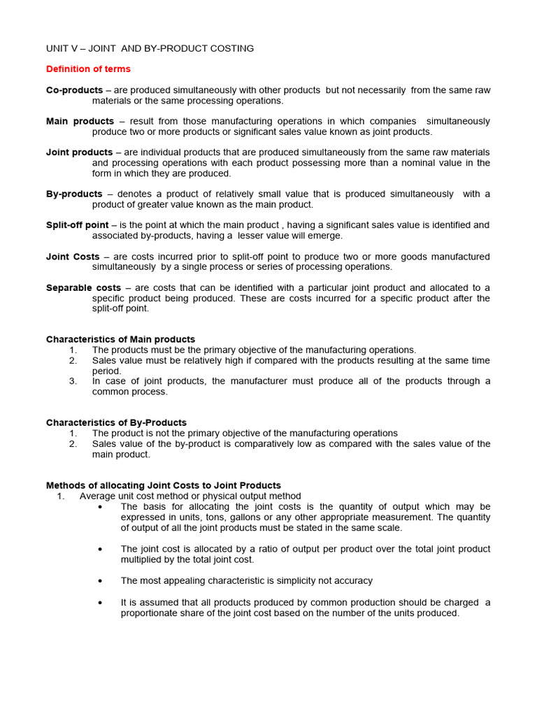 UNIT V Joint and by Product Costing | PDF | Cost Of Goods Sold | Net Income
