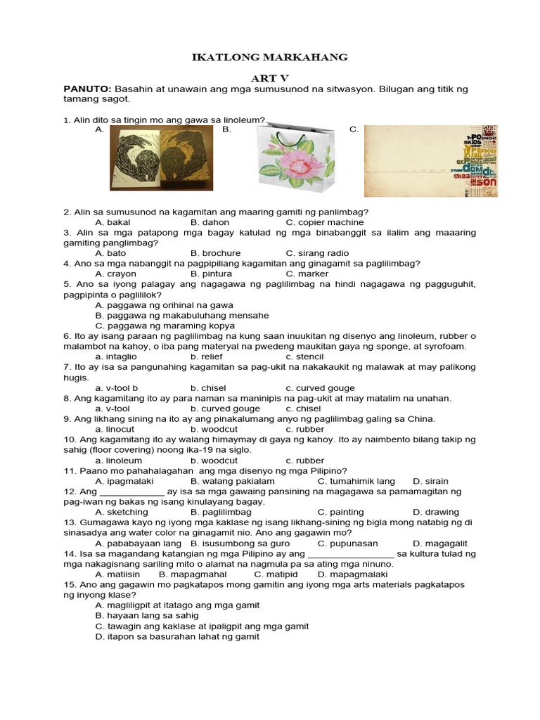 Ikatlong Markahang Pagsusulit Art - Grade V | PDF