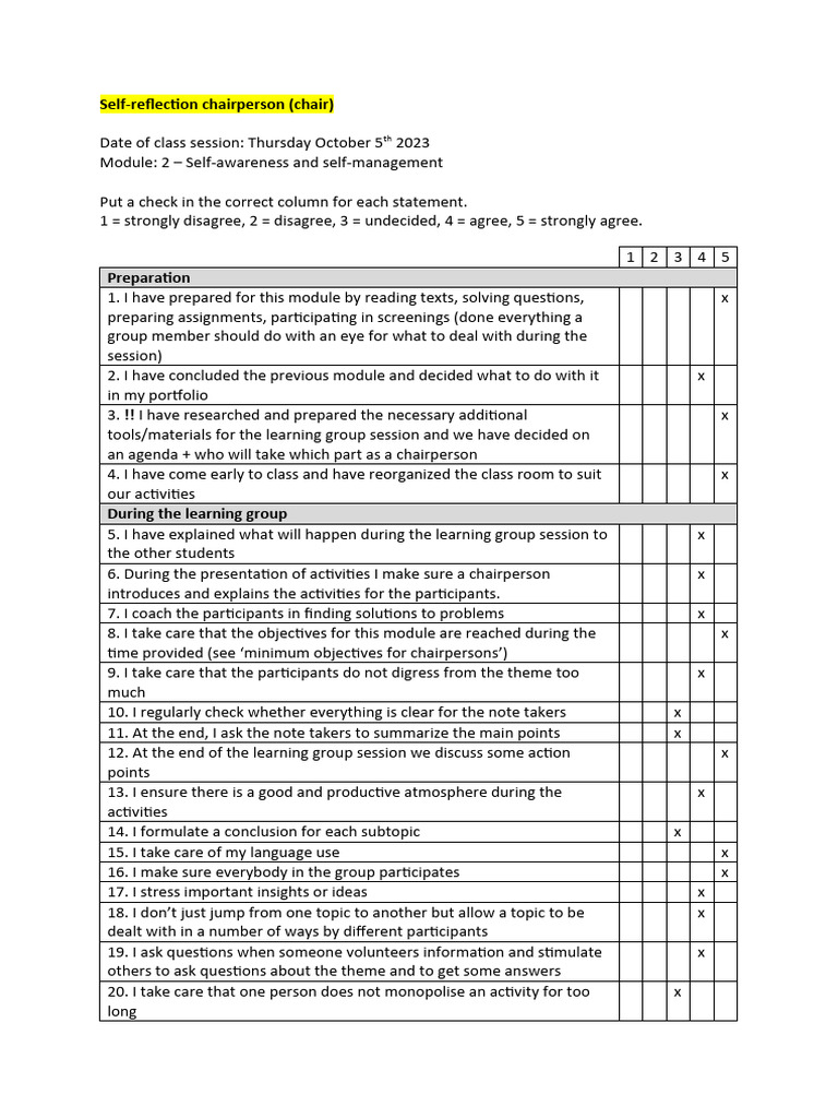 self reflection as a chairperson | PDF | Cognition | Cognitive Science