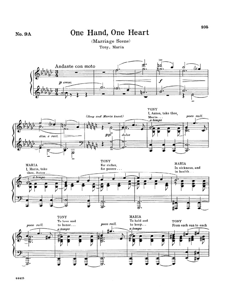 One Hand, One Heart - West Side Story (Complete Vocal Score) | PDF