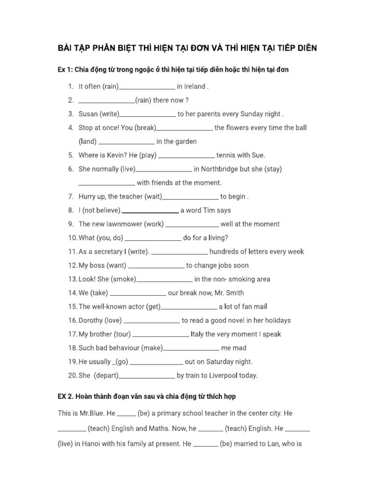 Bài Tập Thì Htd Và Httd | PDF