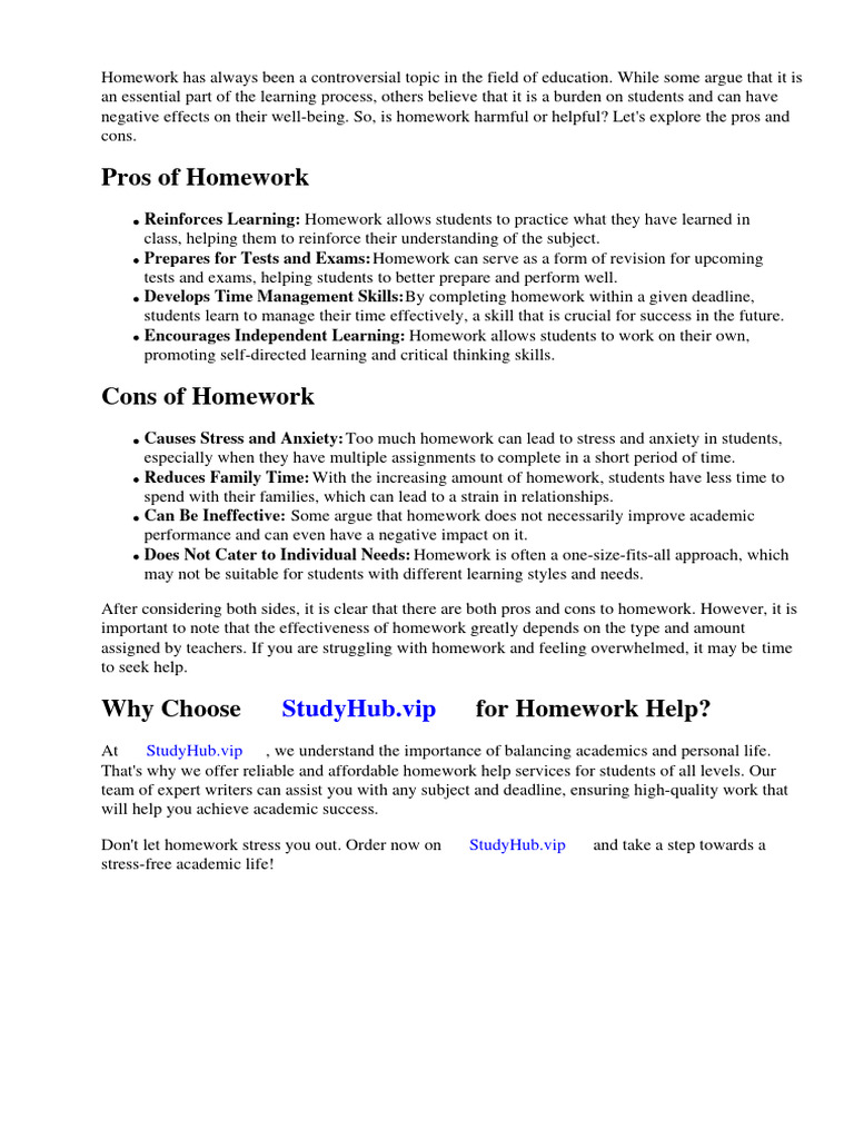 Is Homework Harmful or Helpful Pros and Cons | PDF | Homework | Learning Is Homework Harmful or Helpful Pros and Cons | PDF | Homework | Learning
