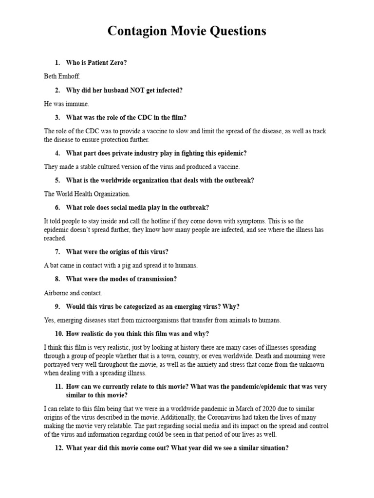 Contagion Movie Answered | PDF | Epidemics | Pandemic